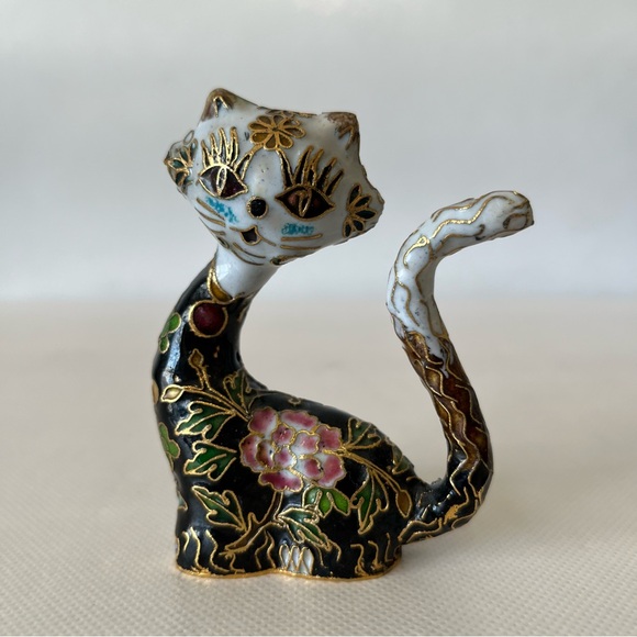 Vintage | Accents | Vintage Cloisonn Brass Enamel Cat Figurine | Poshmark